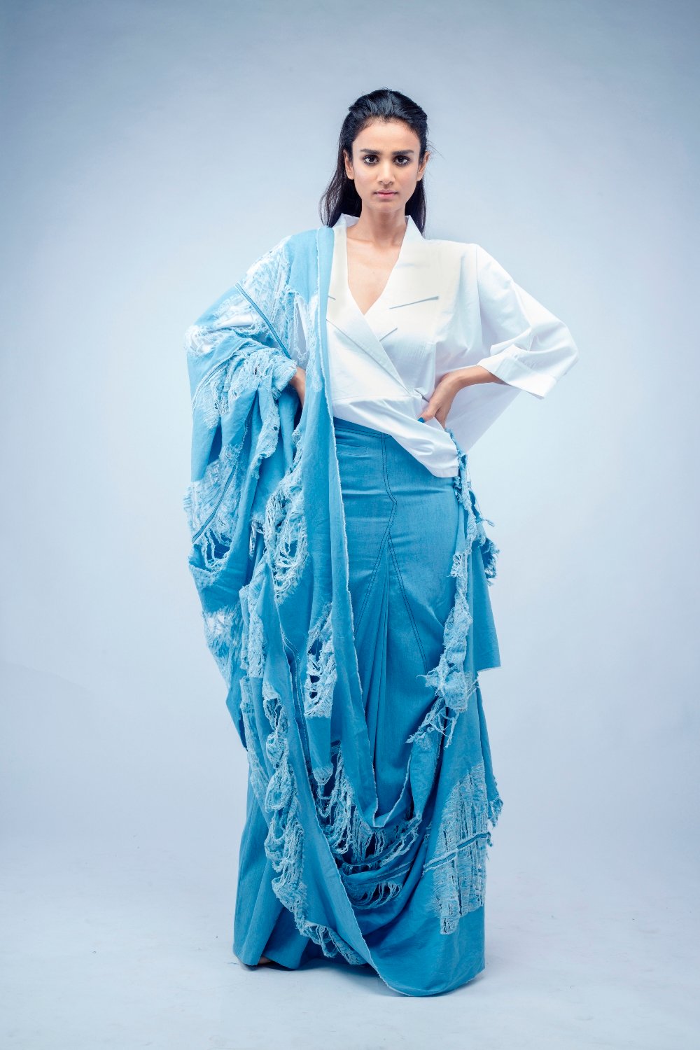 Designer Diksha Khanna Denim distressed sari collection to be showcased ...